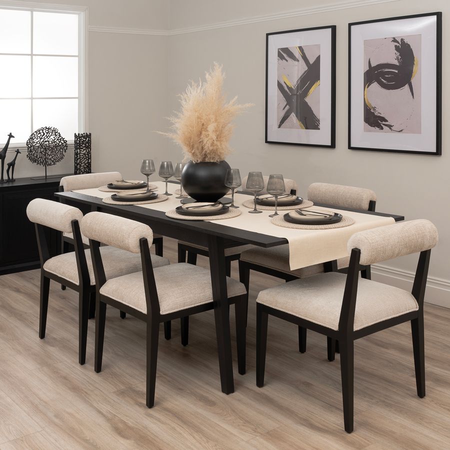 Capri Black Extending Dining Table and 6 Hera Chairs