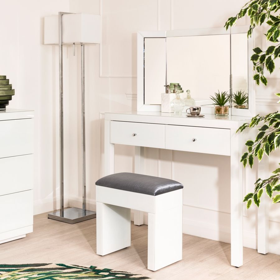 Pimlico White Glass Dressing Table with 4 Legss | my furniture
